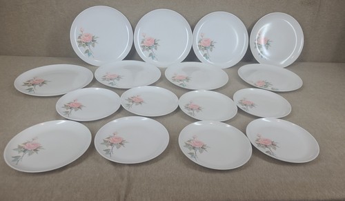 VTG Lot Of 16 Melmac Plates Rose Pattern 8 each Dinner Desert Melamine ...