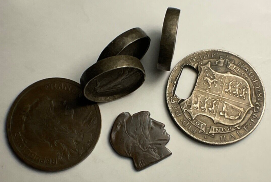 WW1 Trench Art 1918 Sterling Silver Half Crown, 3 1 Franc Coin Rings ...