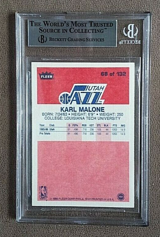 1986-87 Fleer Basketball Karl Malone Rookie Card #68 ~ BGS Graded 8.5 ...