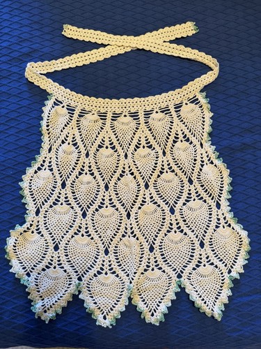 Vintage Hand Crochet Apron Cream-Colored Off-White With Green Trim | eBay