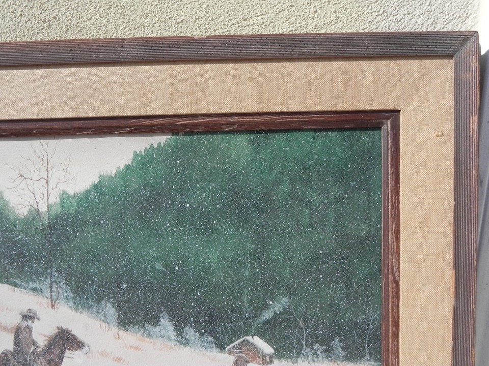 Western American art watercolor winter cowboys painting Gerry Metz 1943 ...