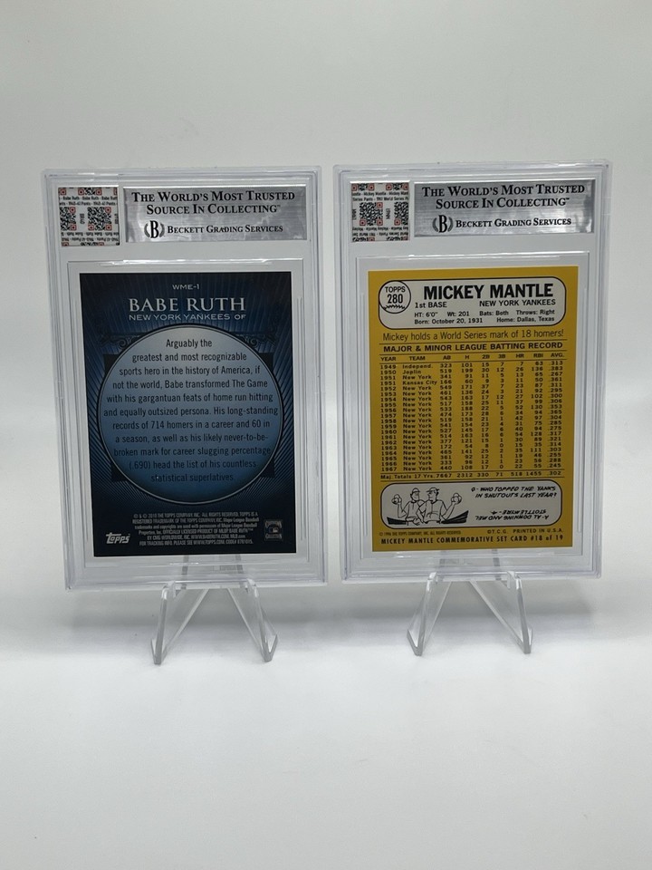 Babe Ruth & Mickey Mantle GAME WORN SWATCH Beckett 8.5 - See ...