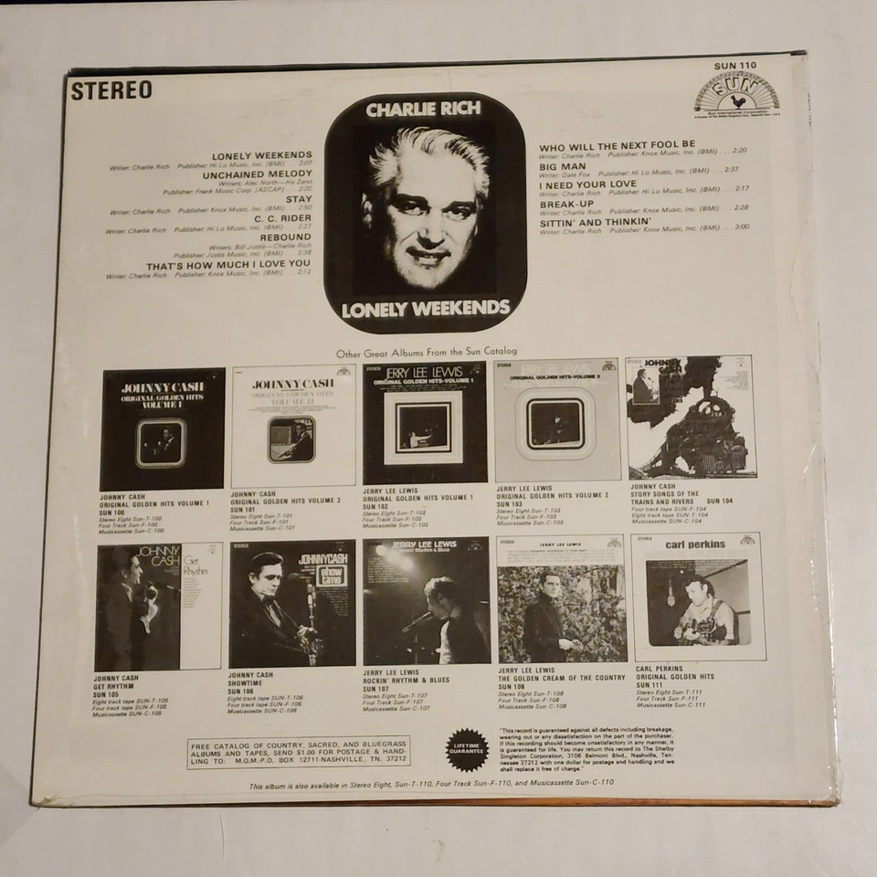 SEALED CHARLIE RICH LONELY WEEKENDS LP SUN RECORDS SUN-110 | eBay
