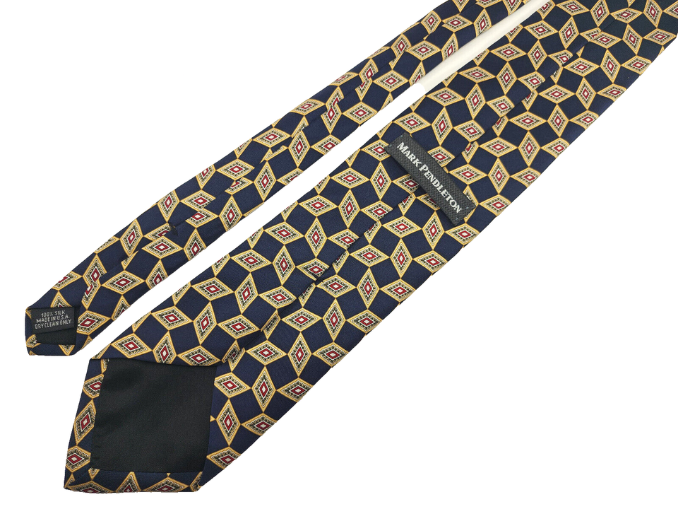 Mark Pendleton Silk Mens Neck Tie - Blue Gold Geometric Diamond ...