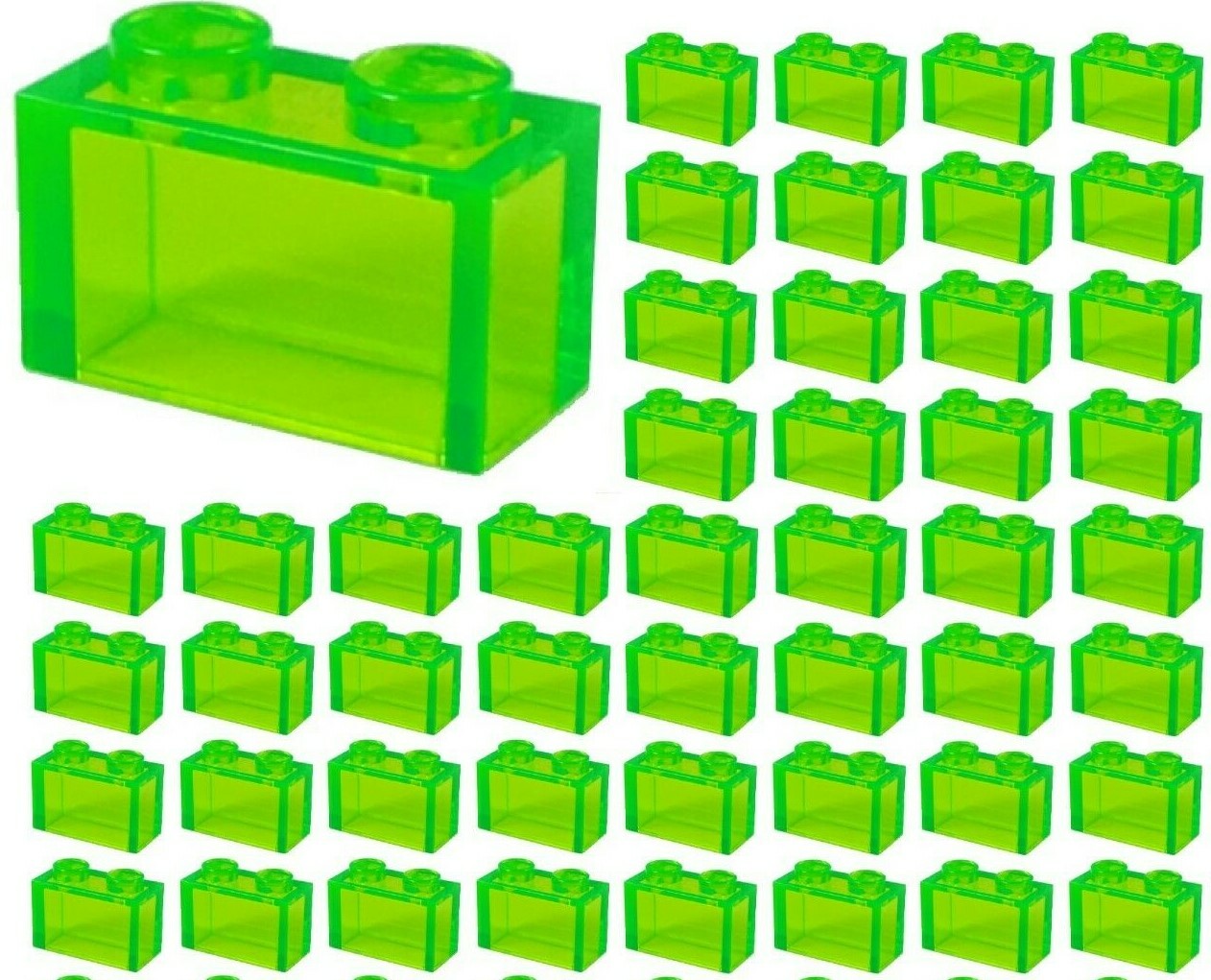 ☀️NEW LEGO Lot Of 50 1X2 Bricks Transparent Clear Trans-Bright Green ...