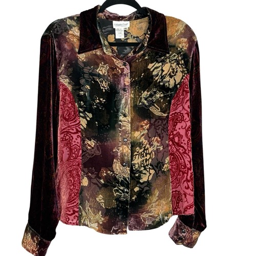 Coldwater Creek Size XL Blouse Burnout Velvet Silk Blend Long Sleeve ...