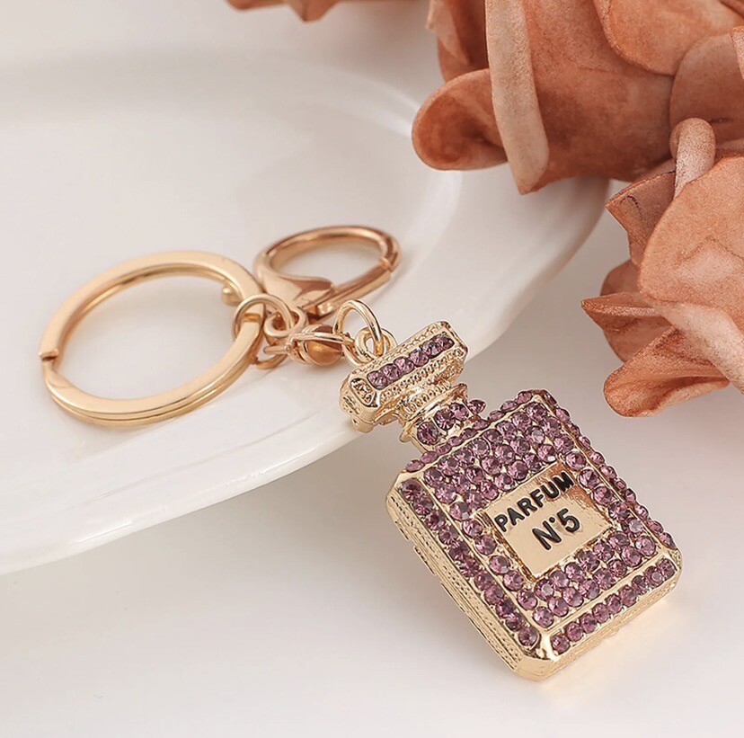 Perfume No 5 Bottle KeyRing Crystal Rhinestone Keychain Bag Charm ...