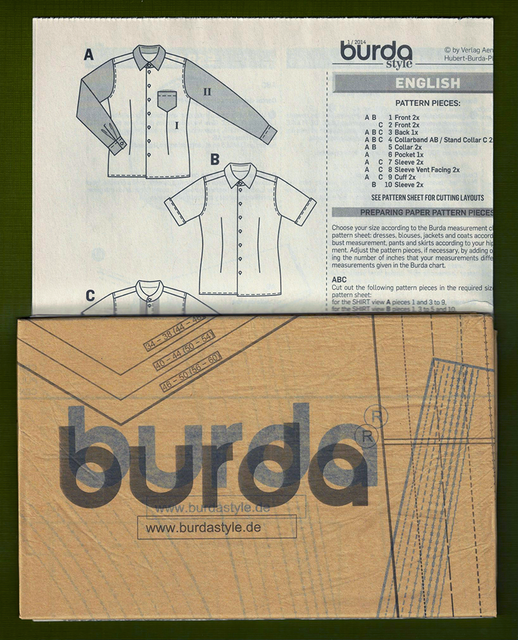 Burda 6931 Pattern Classic Mens Fitted Color Block Formal Casual Shirt ...