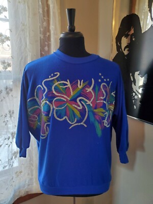 Vintage 80s Lady Ronte Sparkly Sweatshirt Shirt Size Womens Large | eBay