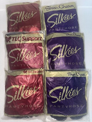 SILKIES PANTYHOSE 3 TOTAL LEG CONTROL & 3 SHEER CHARM LOT/6 X-QUEEN OFF ...