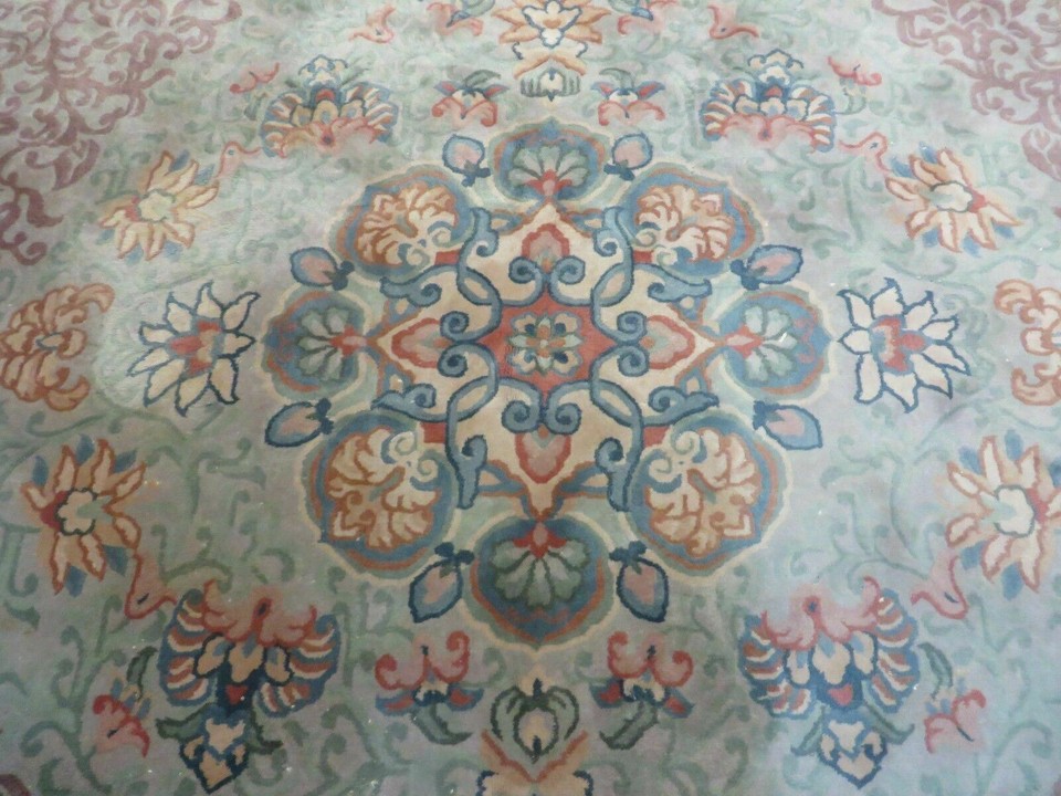 9' X 12' Vintage Handmade Chinese Carving Sculpture Wool Rug Flower ...