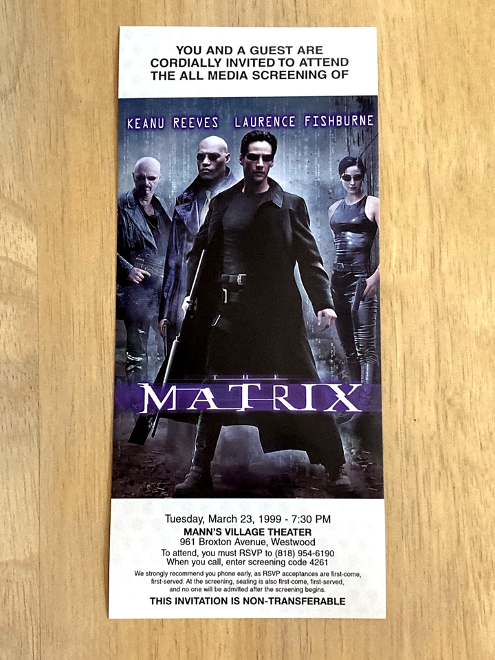 Lot 15 The Matrix Screening Ticket Pass Original All Media 1999 Keanu ...