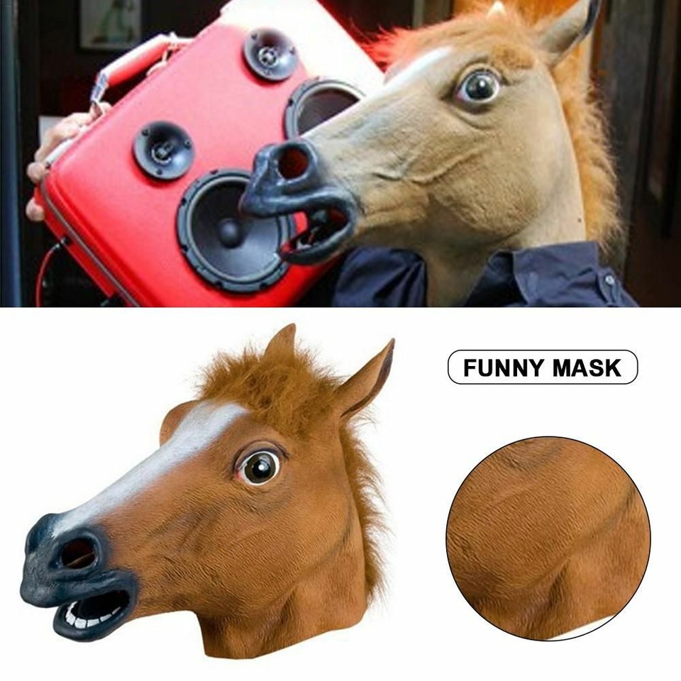Horse Mask Full Head Latex Realistic Fur ManeAdult Halloween Cosplay ...