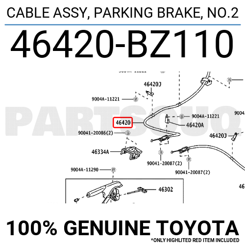 46420BZ110 Genuine Toyota CABLE ASSY, PARKING BRAKE, NO.2 46420-BZ110 ...