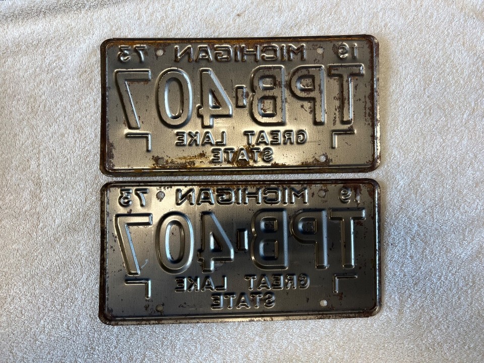Pair 1973 Michigan License Plate Tag TPB 407 - Man Cave - Collectible ...