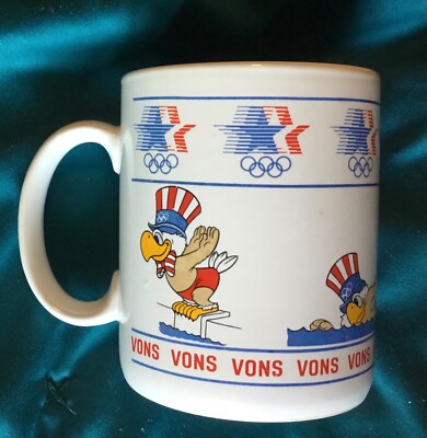1984 Olympic Coffee Cup Sam The Eagle Swimming Diving Vons Los Angeles ...