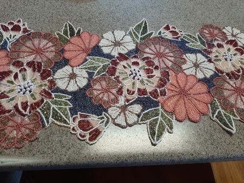 Pier One Beaded Table Runner Floral Design 34"X14" Heavy Silk ...