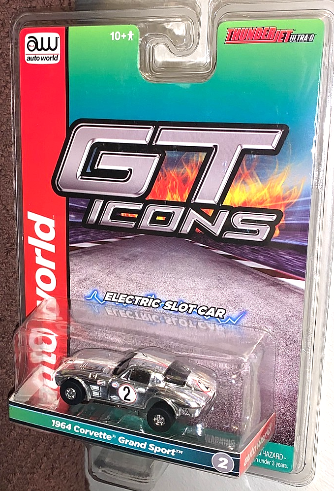 AUTO WORLD 2025 1/64 CHROME 1964 CORVETTE GRAND SPORT GT ICONS SLOT CAR ...