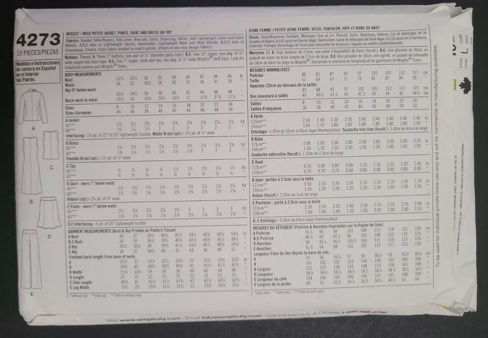 UC Simplicity 4273 Sew Pattern Wardrobe Jacket Sleeveless Dress ...