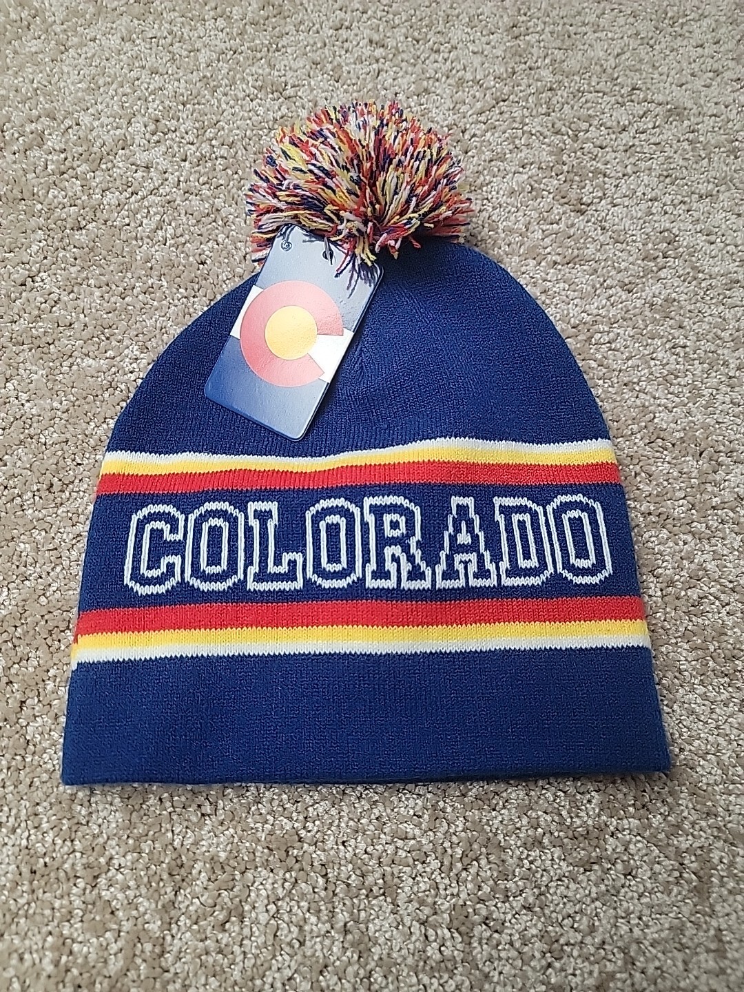 COLORADO Beanie Cap Knit Toboggan Pom Pom Puff Purple Pink White ...