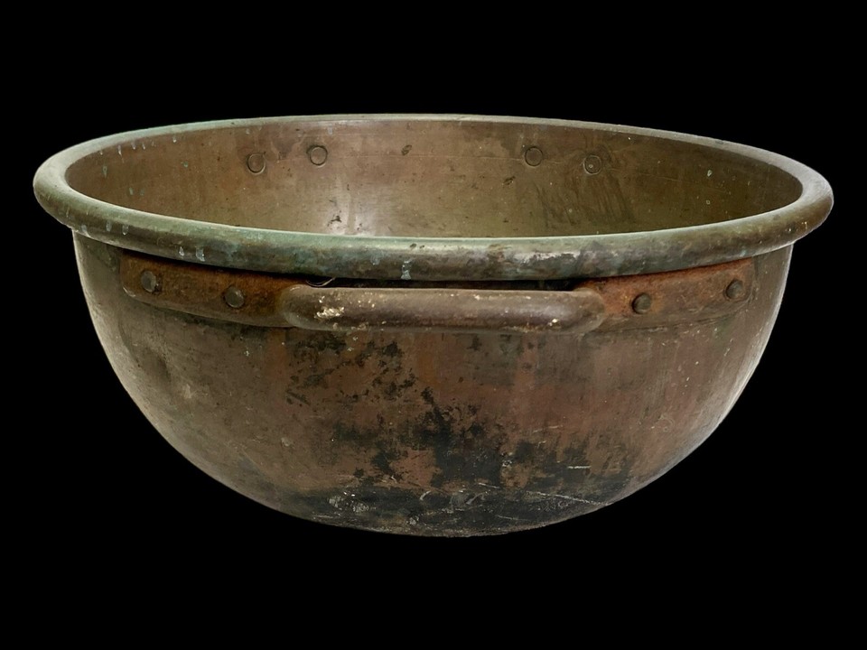 Large Antique Primitive Copper Round Bottom Chocolate or Candy Making ...