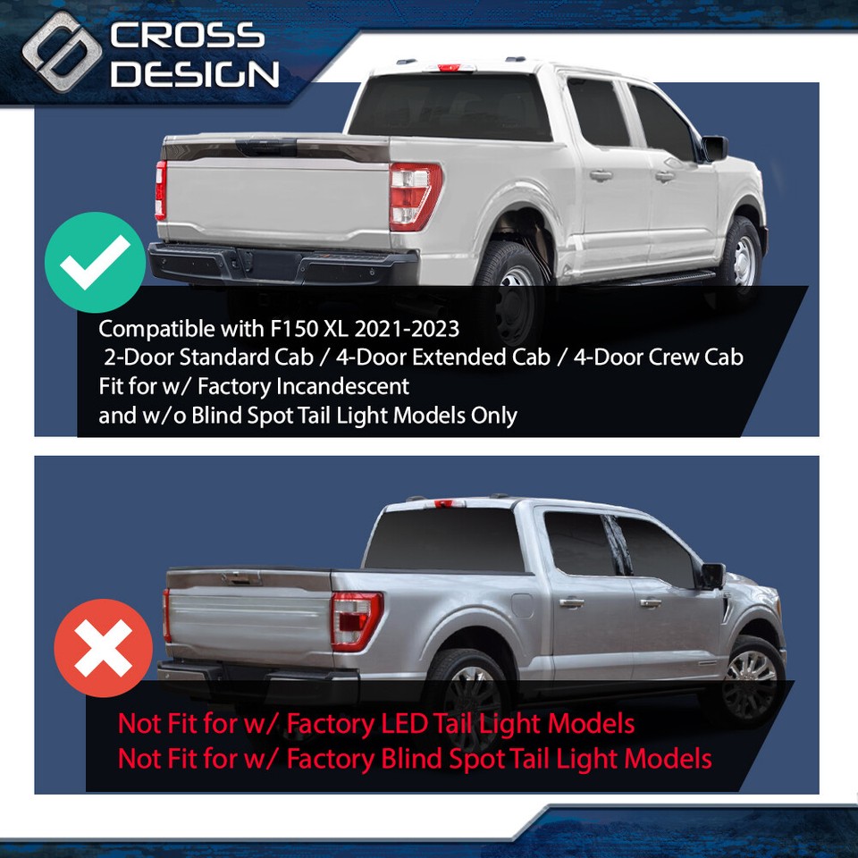 Fit For 21-23 Ford F150 XL w/o Blind Spot Pair TaiL Lights Brake Lamps ...