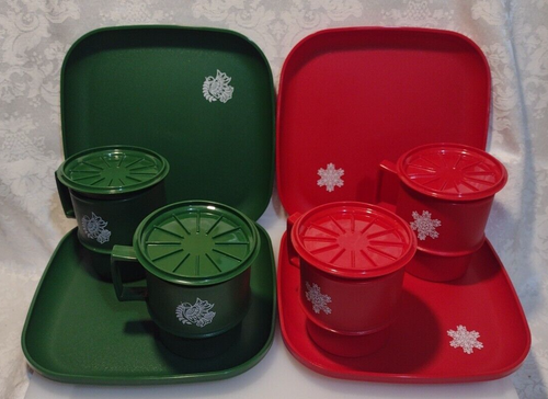 Vintage Tupperware Christmas Stacking Plates Mugs Lids Set of 4 ...