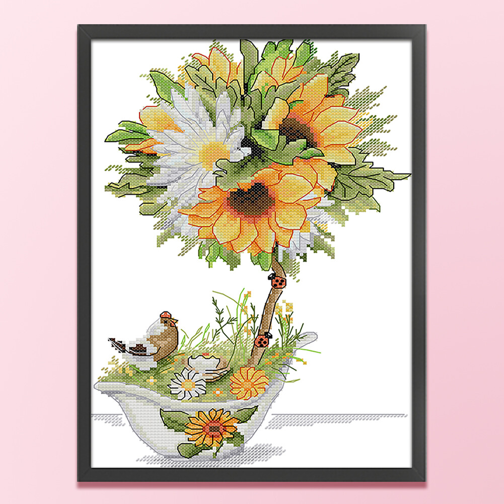 Partial Embroidery Eco-cotton Thread 14CT Printed Flower Cross Stitch ...