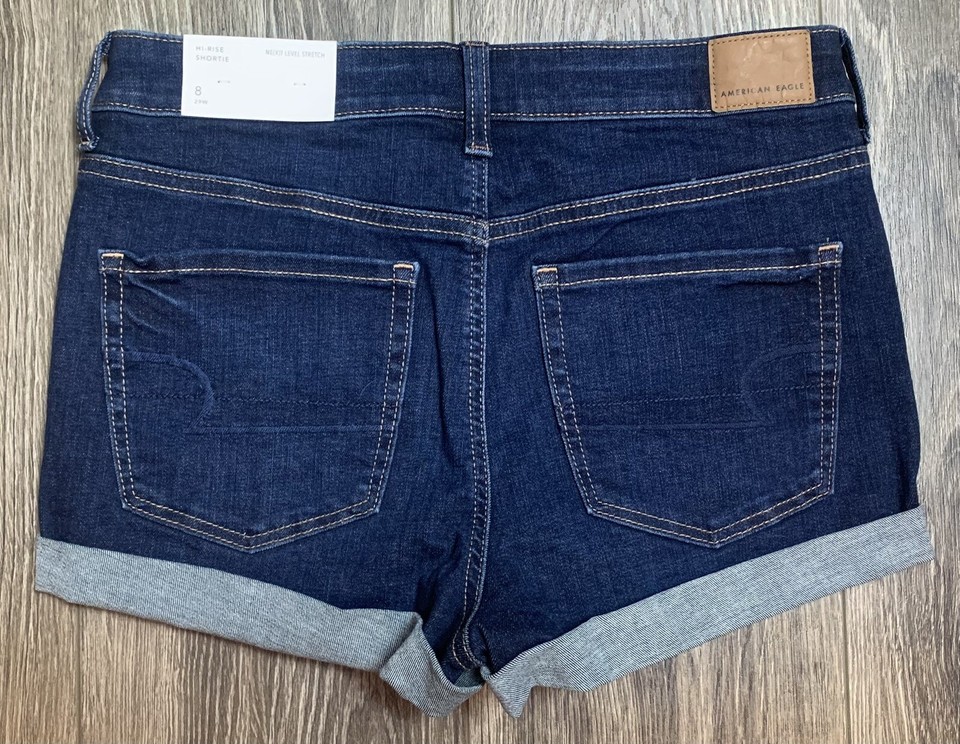 American Eagle Hi-Rise Shortie Denim Shorts Next Level Stretch Womens 8 ...