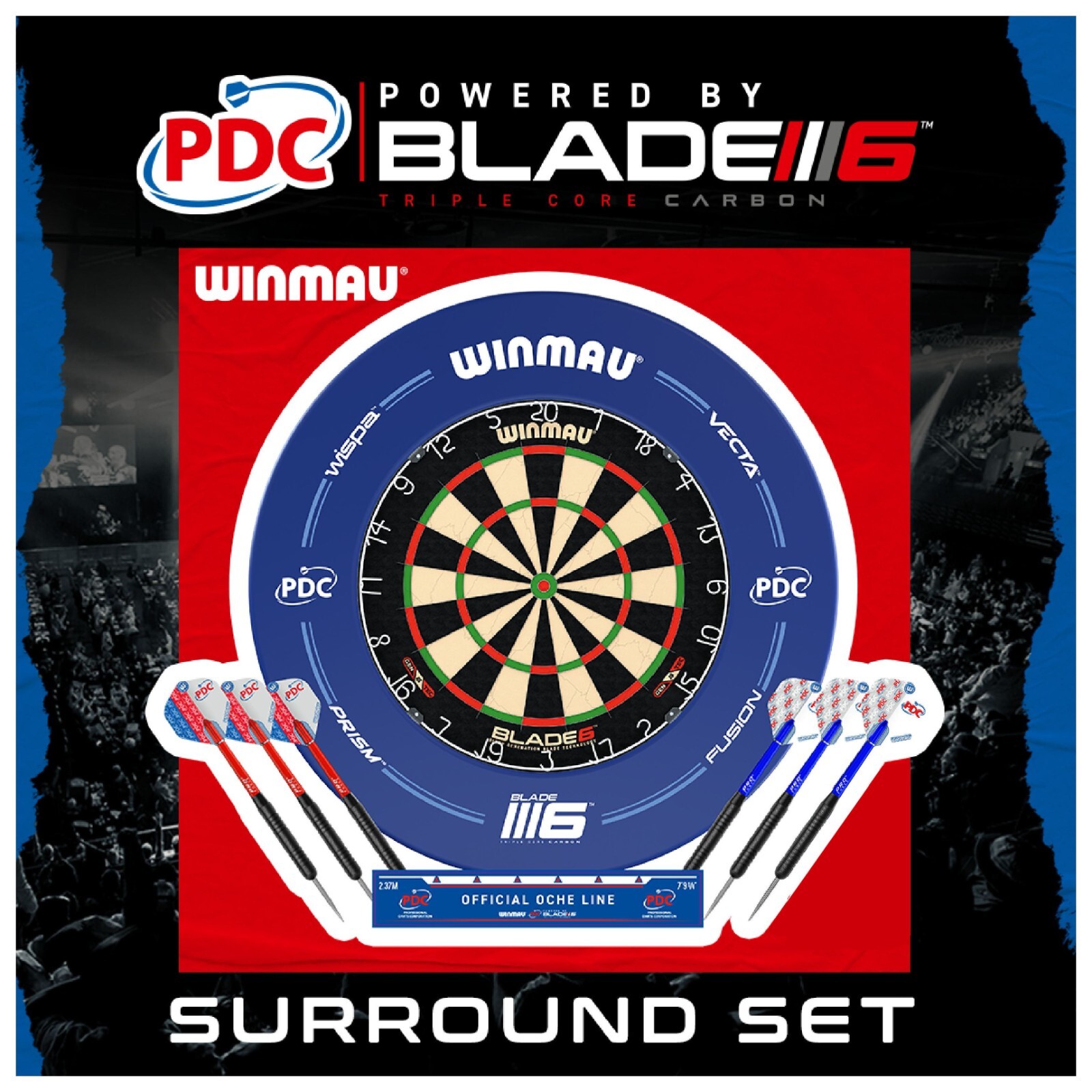 WINMAU Bristle Steel Dart Board Dartboard Blade 6 PDC Surround Blue Set ...