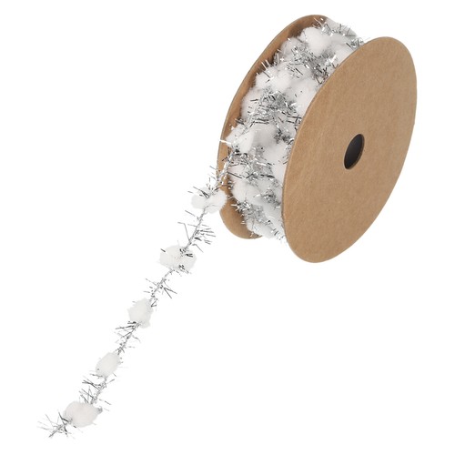 3Yard Pom Pom Wire Ribbon, Ball String Trim Ribbon with Silver Tinsel ...