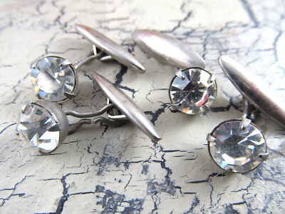 Vintage Lot 2 Pair Rhinestone Cufflinks Silver Tone New Old Stock ...