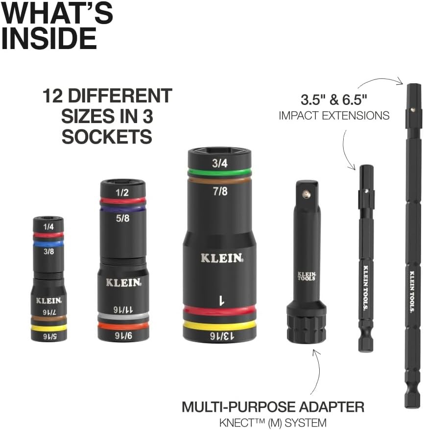 Klein Tools 653QS KNECT Quad Socket, 12 Sizes in 3 Sockets, 4-in-1 ...