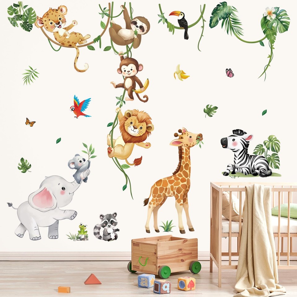 Safari Animals Wall Decals Jungle Animals Climbing Tree Giraffe ...