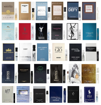 10 Men's Cologne Sample vials Set & Organza Bag Travel Lot New in Cards ...