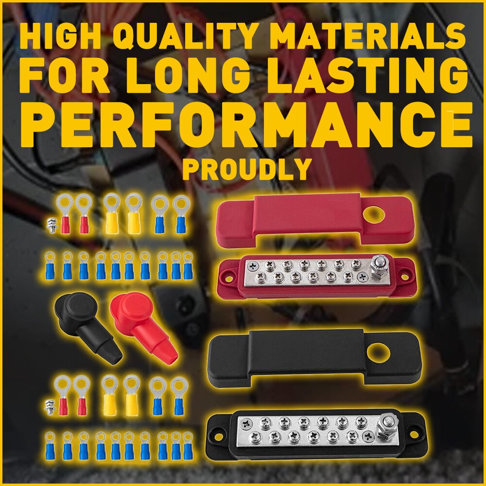 2x 12 Terminal Block Bus Bar & Cover 12V Distribution Bus Bar Auto Boat ...