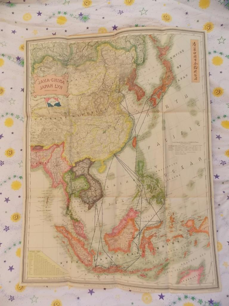 1920's-1930's Java-China Japan Line Wall Map Routes Ports Hong Kong ...