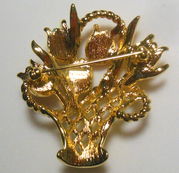 Vtg. Signed Trifari Multi-color Fruit Salad Flower Basket Brooch 1.7/8 ...