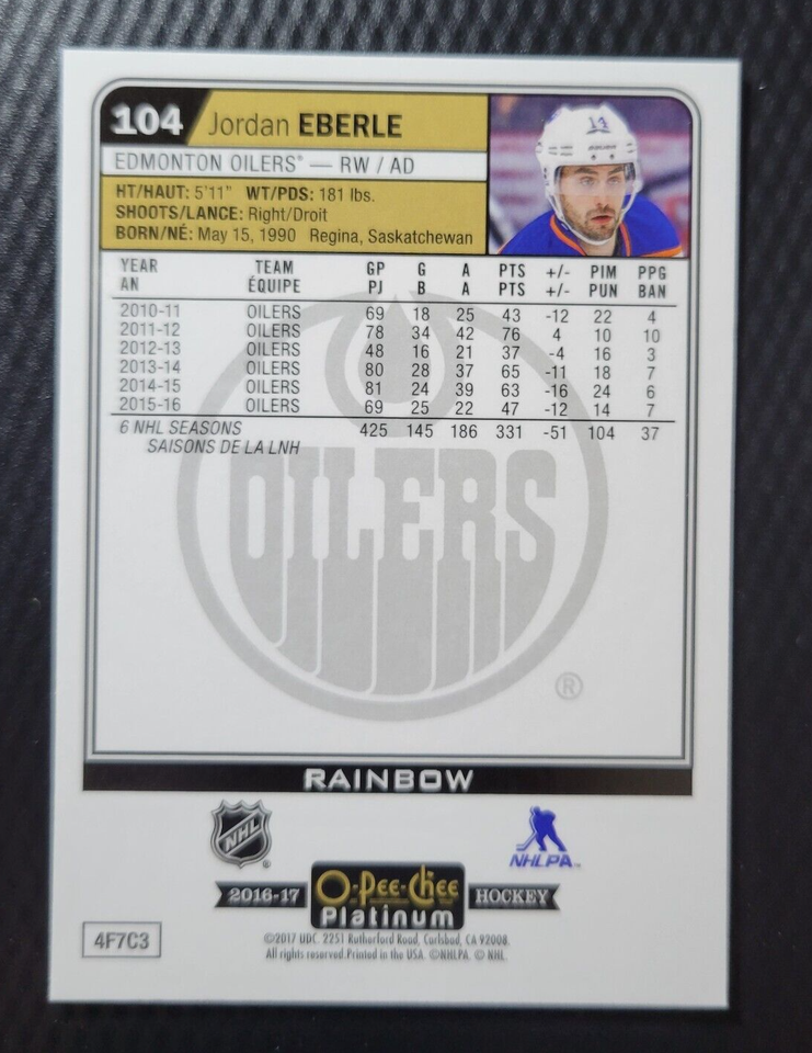 2016-17 O-Pee-Chee Platinum Rainbow JORDAN EBERLE Edmonton Oilers NHL ...