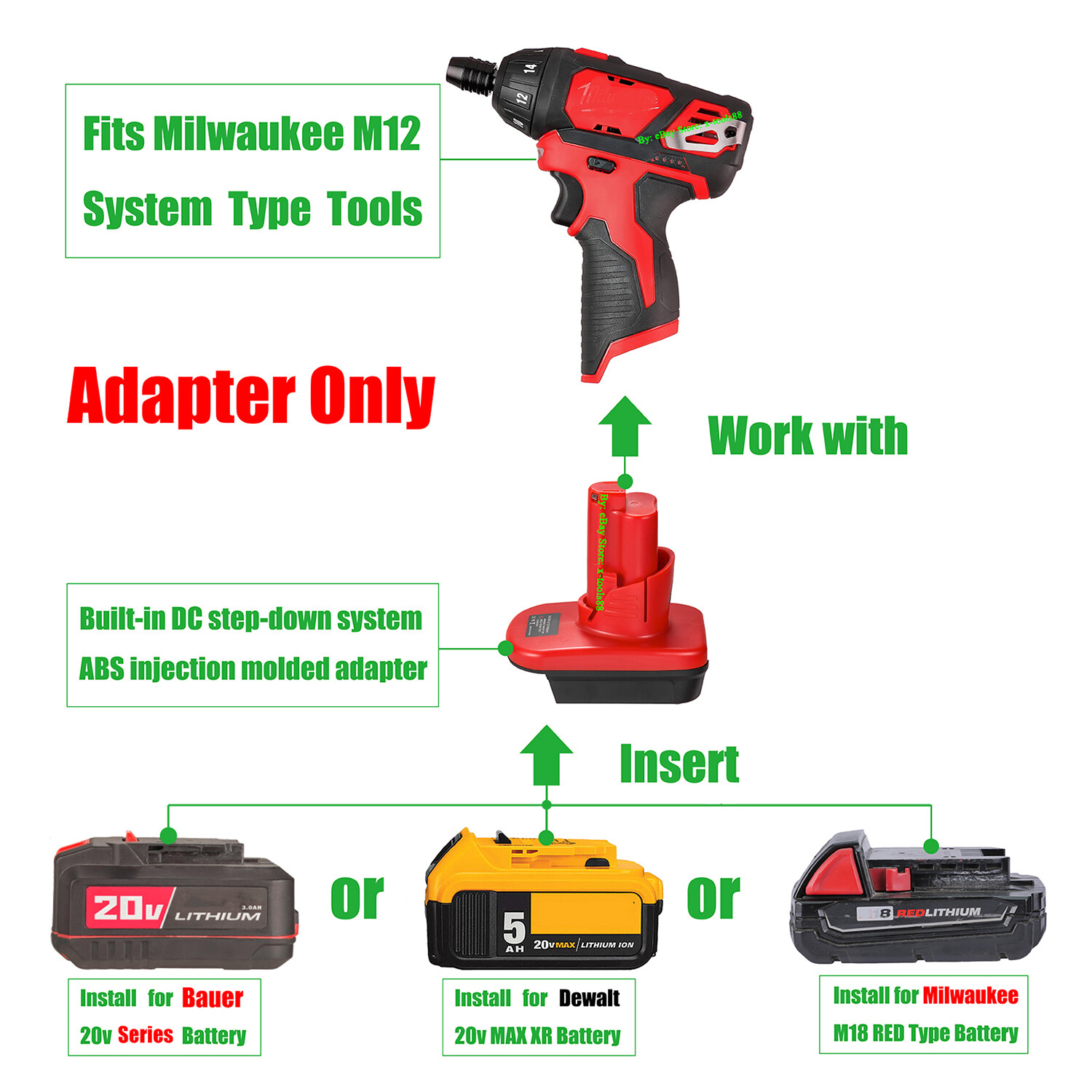 1 Mod. Adapter for Bauer DeWalt 20v Milwaukee M18 Battery To Milwaukee ...