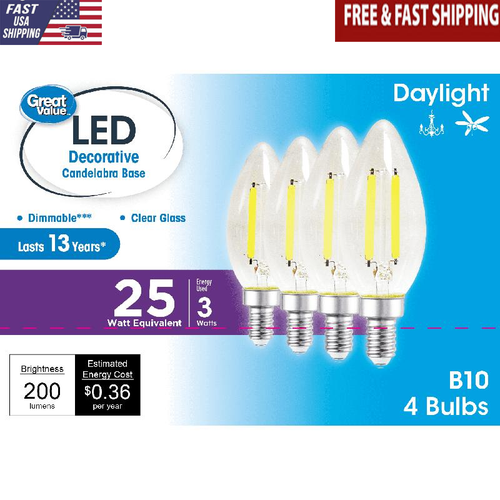 LED Light Bulb Dimmable 3W 25W Equivalent E12 Candelabra 4-Pack Energy ...