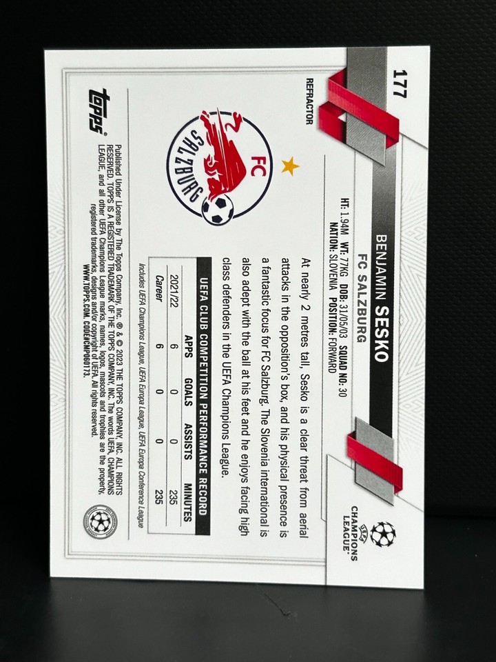 2022-23 Topps Chrome UEFA BENJAMIN SESKO #177 Future Stars Refractor FC ...