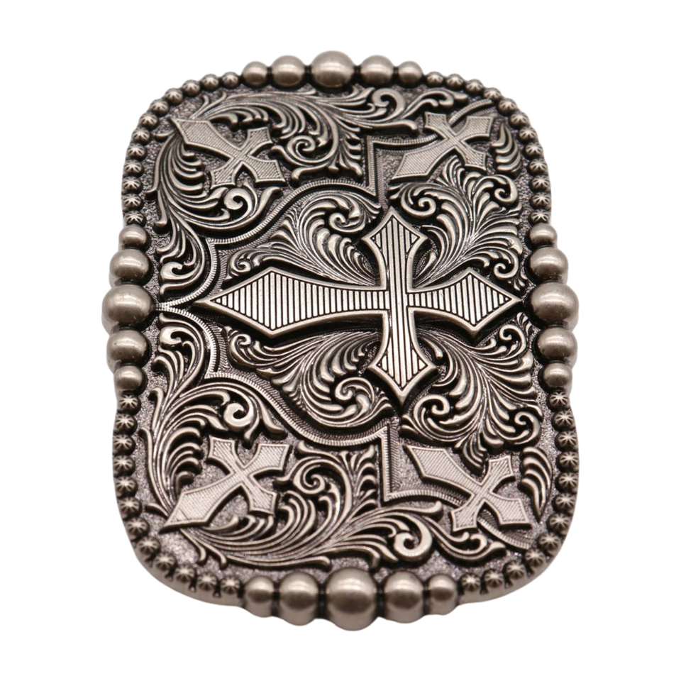 Men Women Belt Buckle Rusty Silver Color Metal Western Cross Religious ...