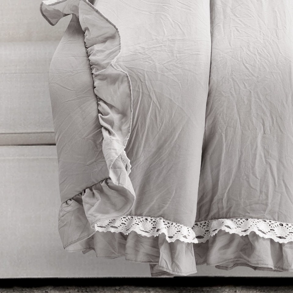 Ella Ruffle Lace Throw Blanket, 50" W x 60" L, Light Gray - Coquette ...