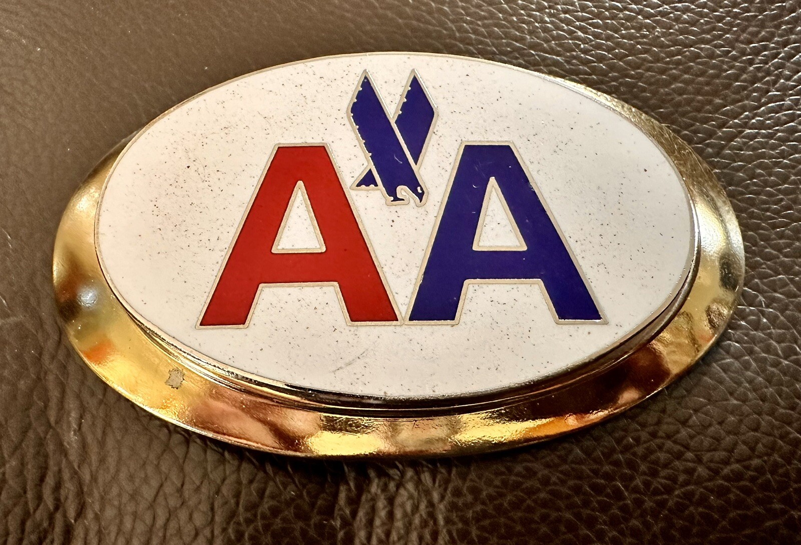 American Airlines AA Belt Buckle Gold Tone Metal Red White Blue Emblem No Damage | eBay