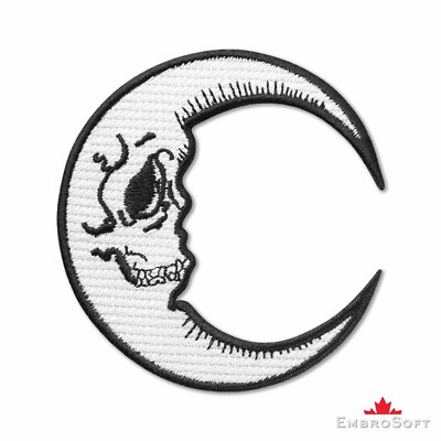 Luna Grinning Skull Face Moon Symbol Embroidered Patch Iron On SIZE: 3. ...