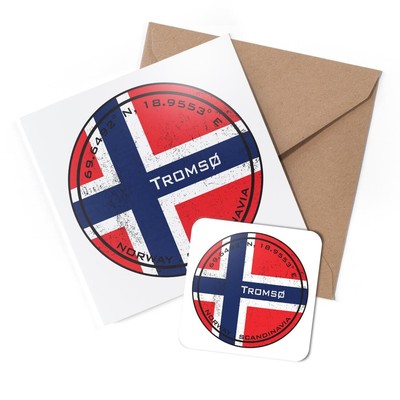 1 x Greeting Card & Coaster Set - Tromso Tromsø Norway Flag Norwegian ...