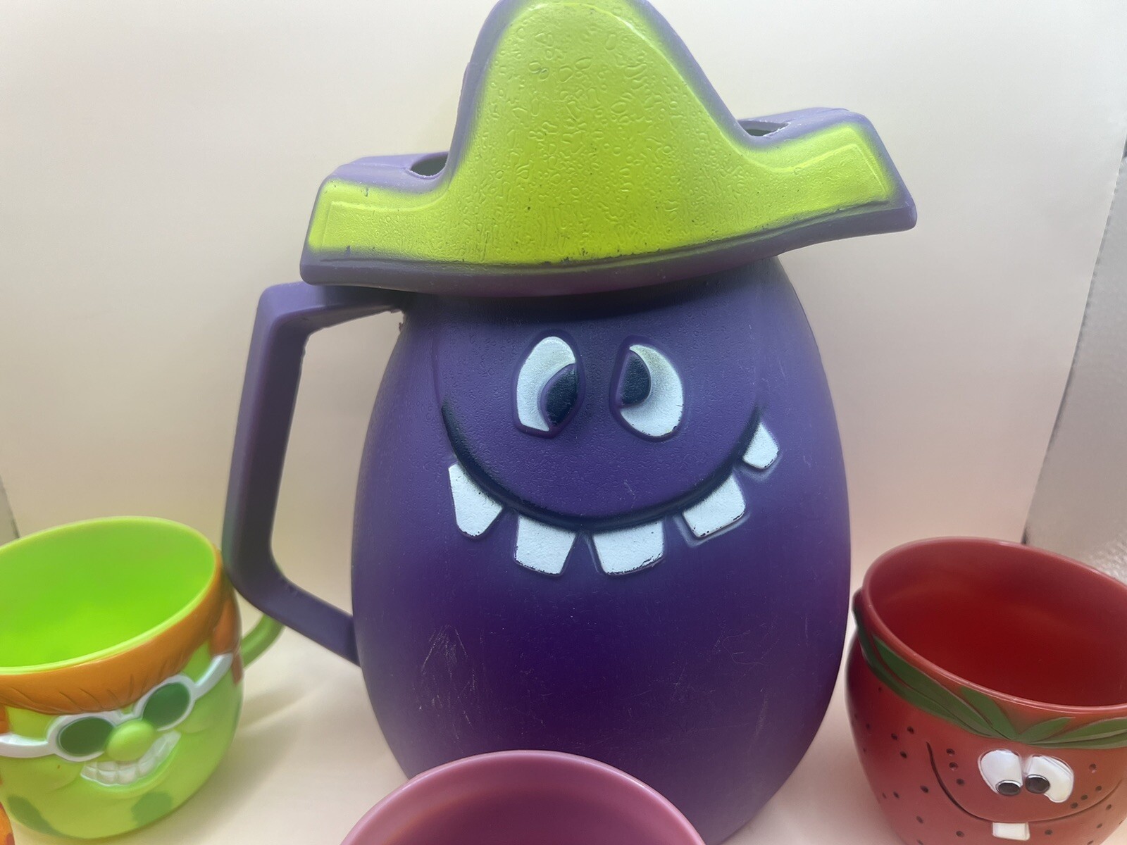 Pillsbury FUNNY FACE Set NINE MUGS & GOOFY GRAPE Pitcher W/ CHUG A LUG ...