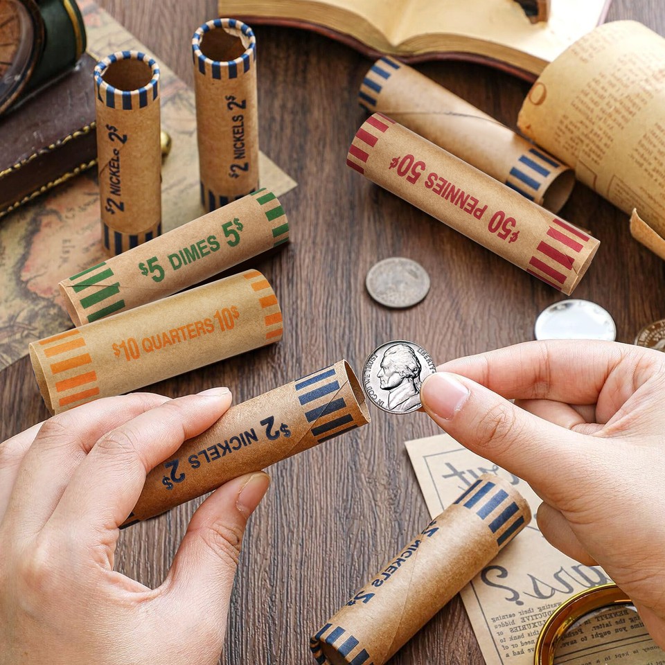 128pcs Assorted Preformed Coin Wrappers Rolls, Change Paper Rolls ...