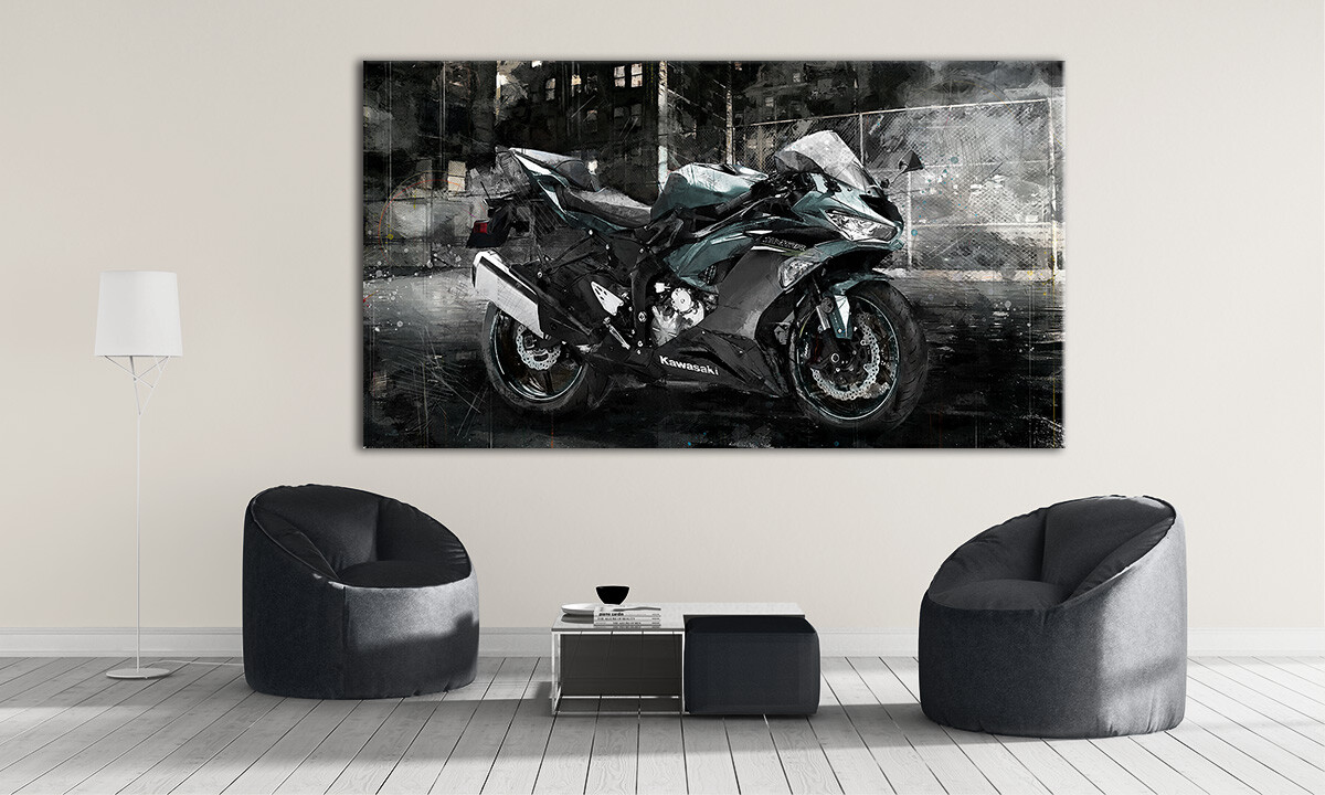 MOTORRAD LEINWAND BILD KAWASAKI NINJA MOTO GP WANDBILDER DEKO RENN BIKE ...
